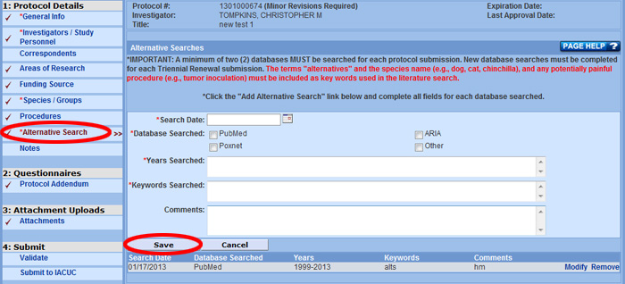 IACUC Alternatives Search - Sponsored Program Services - Coeus - Purdue University