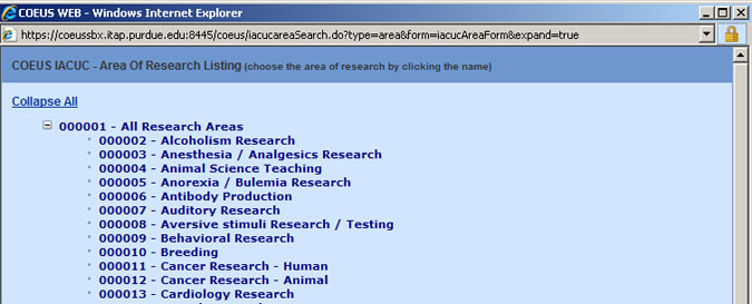IACUC Areas of Research - Sponsored Program Services - Coeus - Purdue ...