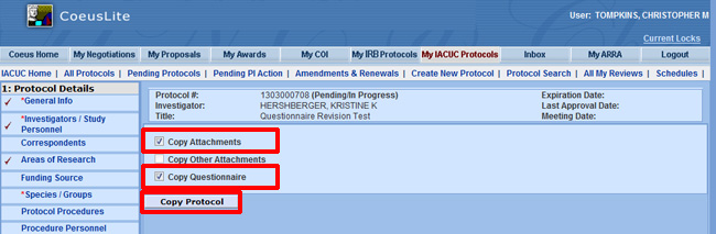 Copy an IACUC Protocol - Sponsored Program Services - Coeus - Purdue University