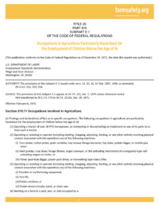 Hazardous Occupations Order for Agriculture | Farm Safety