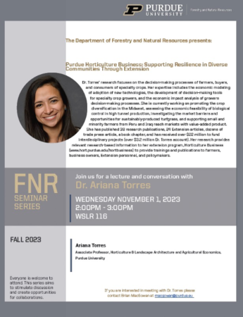 Dr. Ariana Torres Presented at FNR Department Seminar | Purdue ...