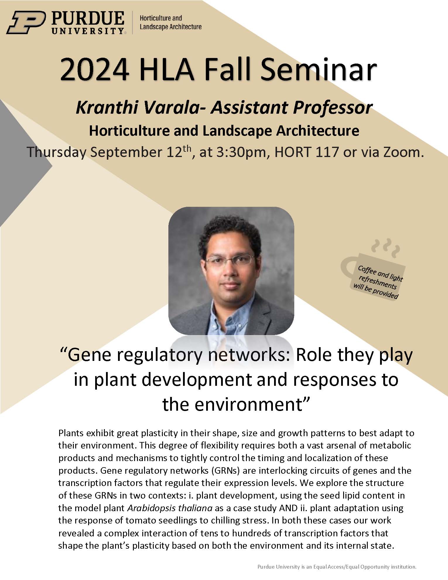 2024 HLA Fall Seminar – Dr. Kranthi Varala | Purdue University HLA Happenings
