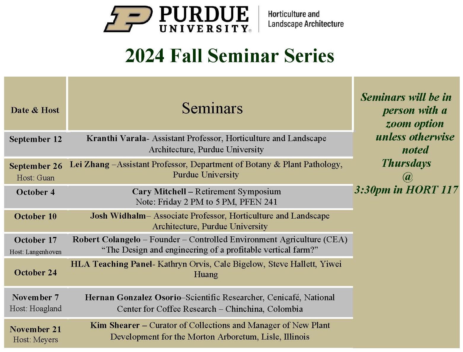 HLA 2024 Fall Seminar Series | Purdue University HLA Happenings