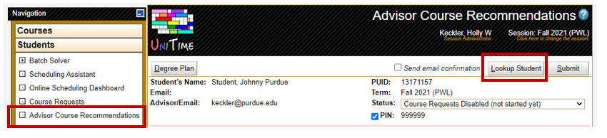 Advisor CRF with Previous Notes - Office of the Registrar - Purdue ...